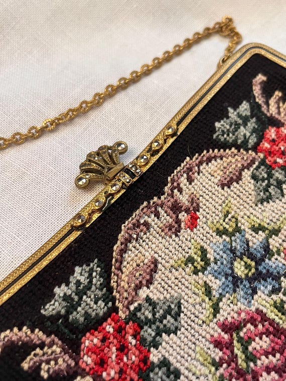 1950s Golden Frame Intricate Needlepoint Lovers Victo… - Gem