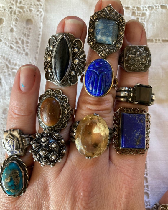 1930s Marcasite & Amber Horn Setting Floral Petal Ste… - Gem