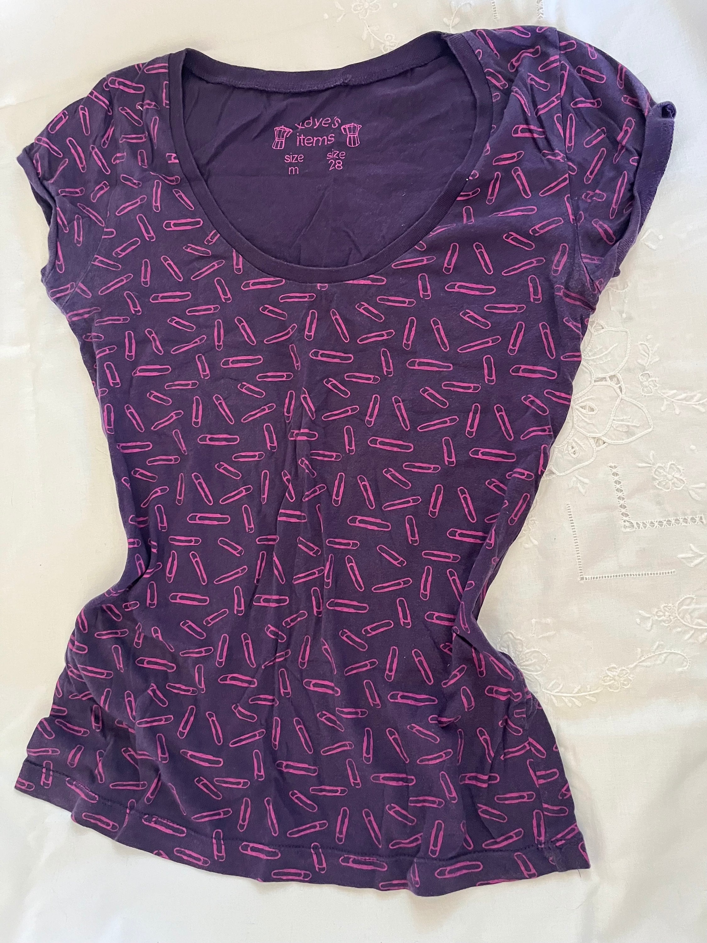 1990s Y2K Riot Grrrl Paper Clip Printed Purple Capped Tee Shirt - Etsy ...