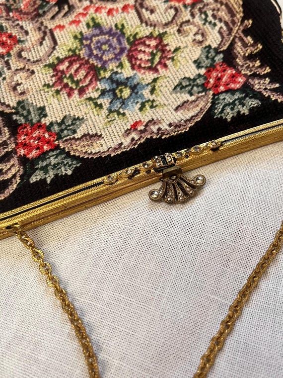 1950s Golden Frame Intricate Needlepoint Lovers Victo… - Gem