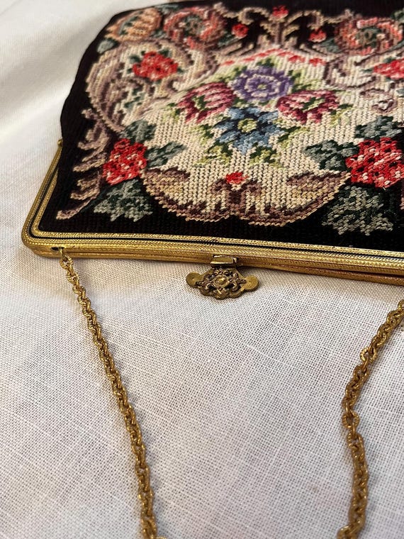 1950s Golden Frame Intricate Needlepoint Lovers Victo… - Gem