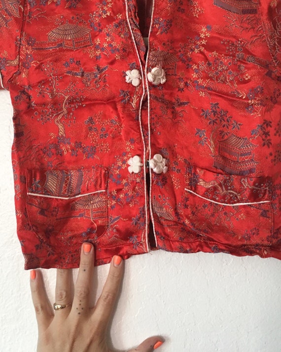 1960s Set of Ruby Children’s Chinese Satin Brocade Ma… - Gem