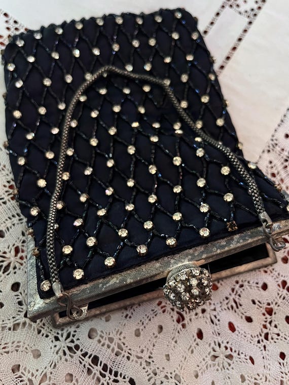 1920s Rhinestone & Bead Net Diamond Clutch Bag Purse … - Gem