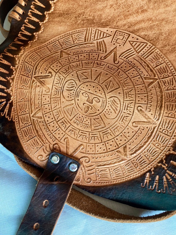 1960s Aztec Mayan Hand Tooled Leather Bohemian Festiv… - Gem