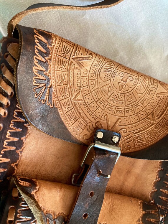 1960s Aztec Mayan Hand Tooled Leather Bohemian Festiv… - Gem