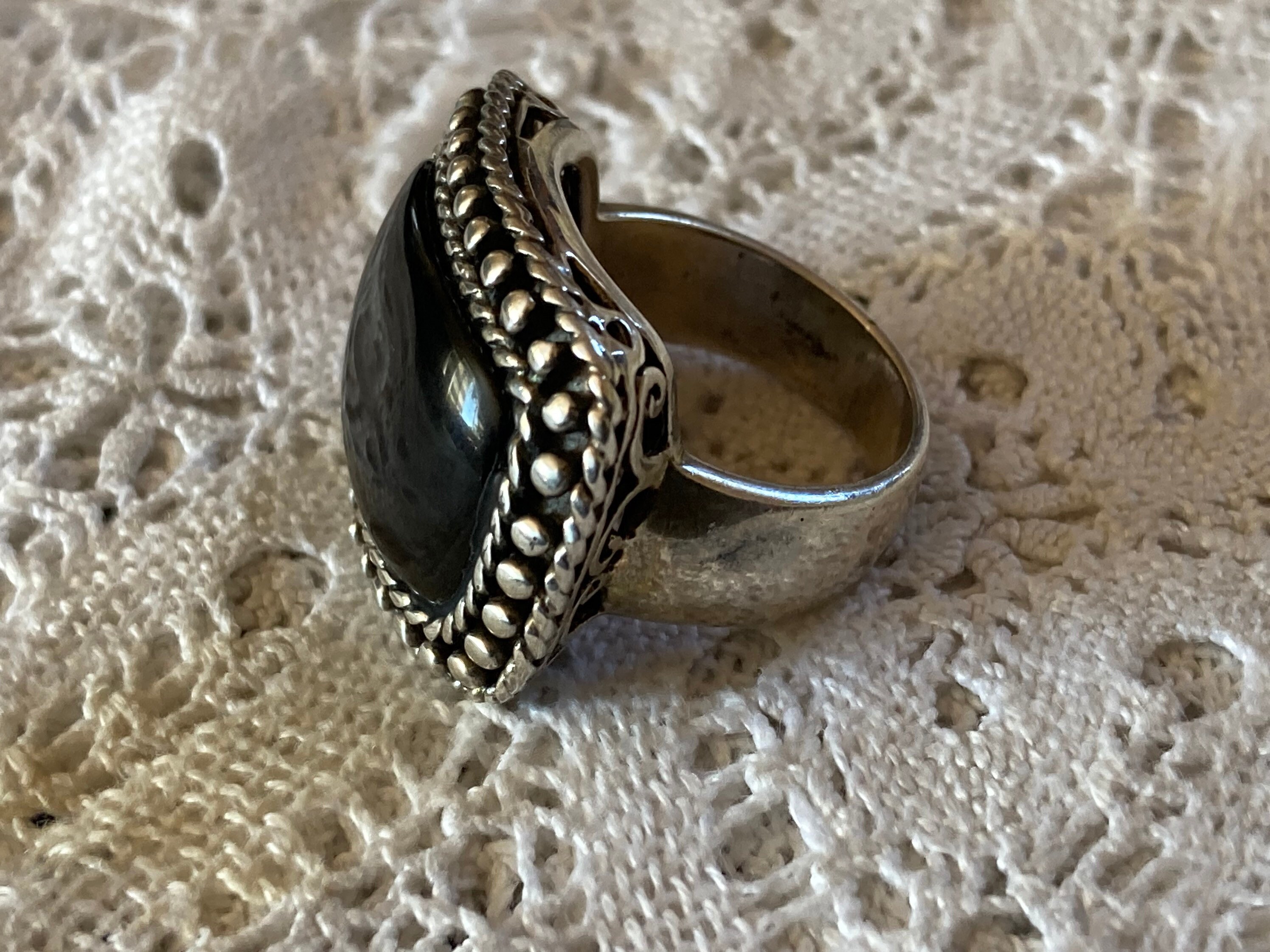 1960s Art Deco Victorian Revival Era Inky Black Czech Glass & Sterling ...