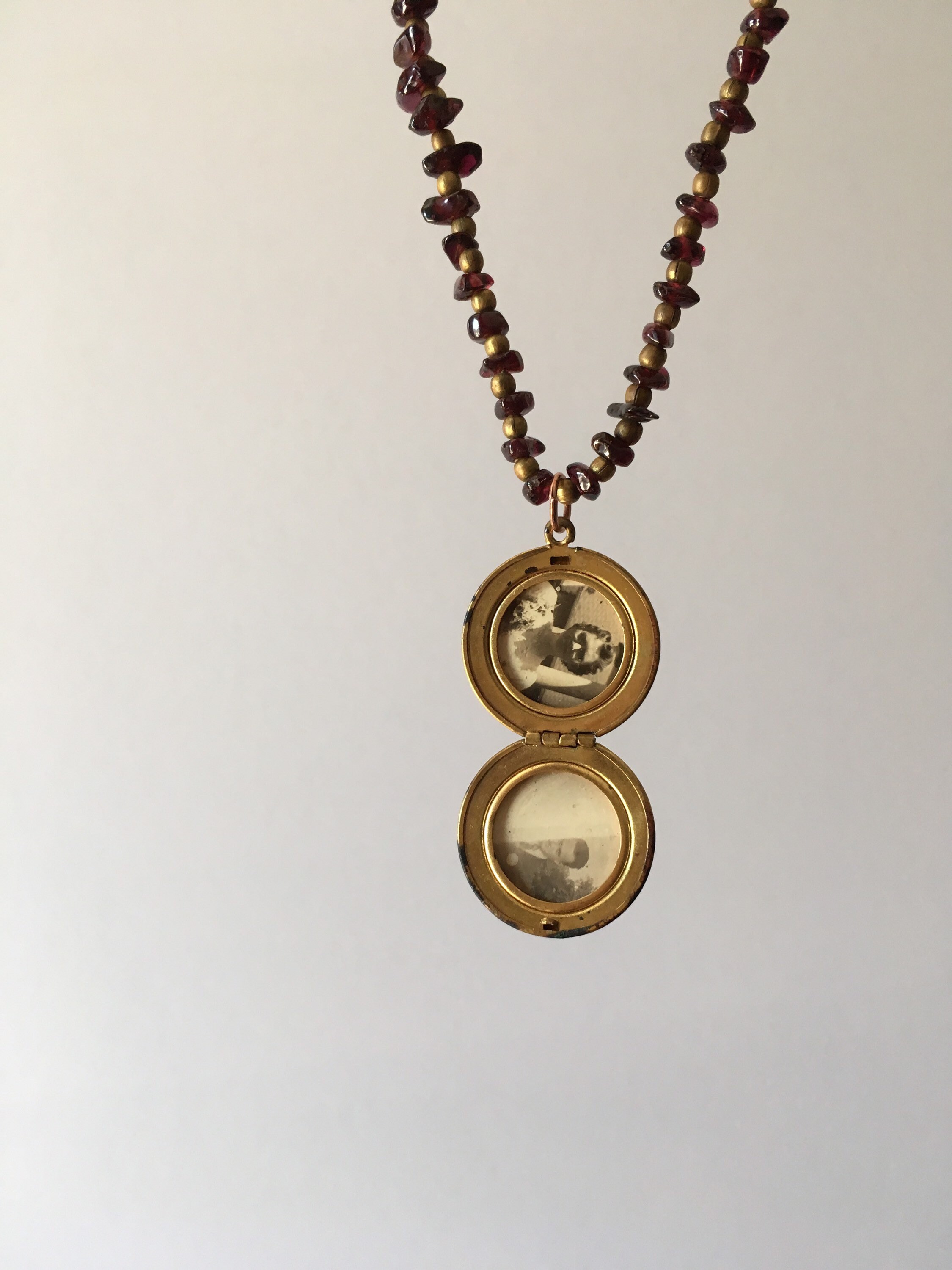 1800s Victorian Edwardian Hand Painted Enamel Locket on Garnet & Brass ...