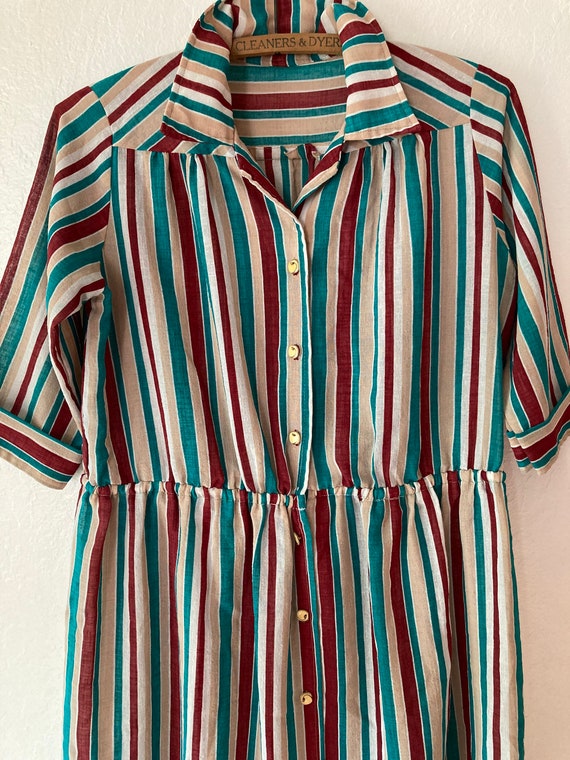 1960s Pale Pastels & Jewel Tone Stripe Shirt Dress - Gem