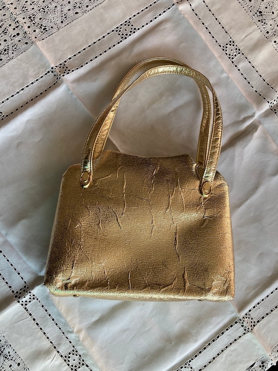 1960s Gold Foil Metallic Go Go Dancer Purse - Gem
