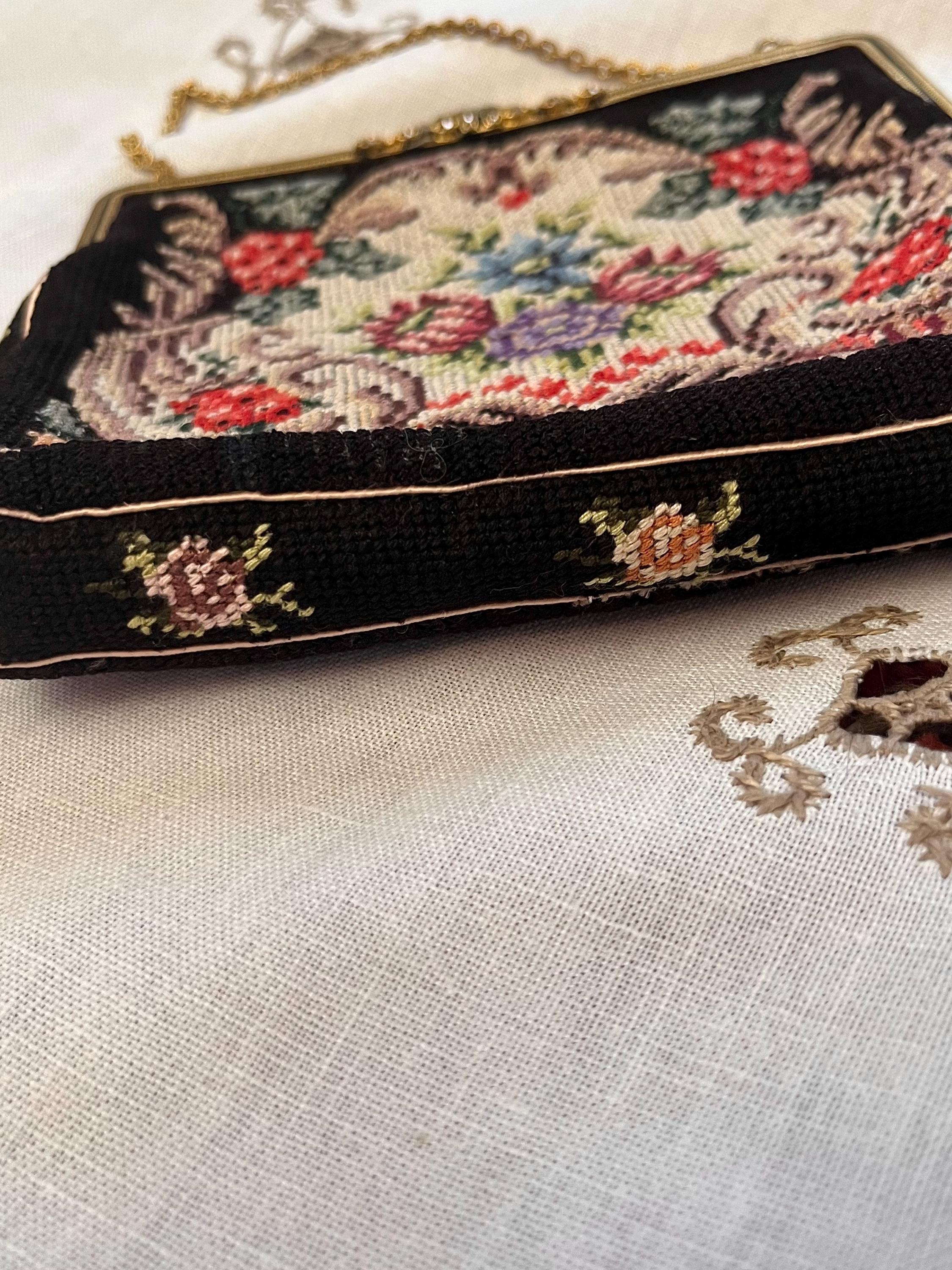 1950s Golden Frame Intricate Needlepoint Lovers Victorian Edwardian ...