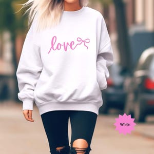 Love Script Sweatshirt Cotton Blend Pullover Cute Design Bow Crewneck ...