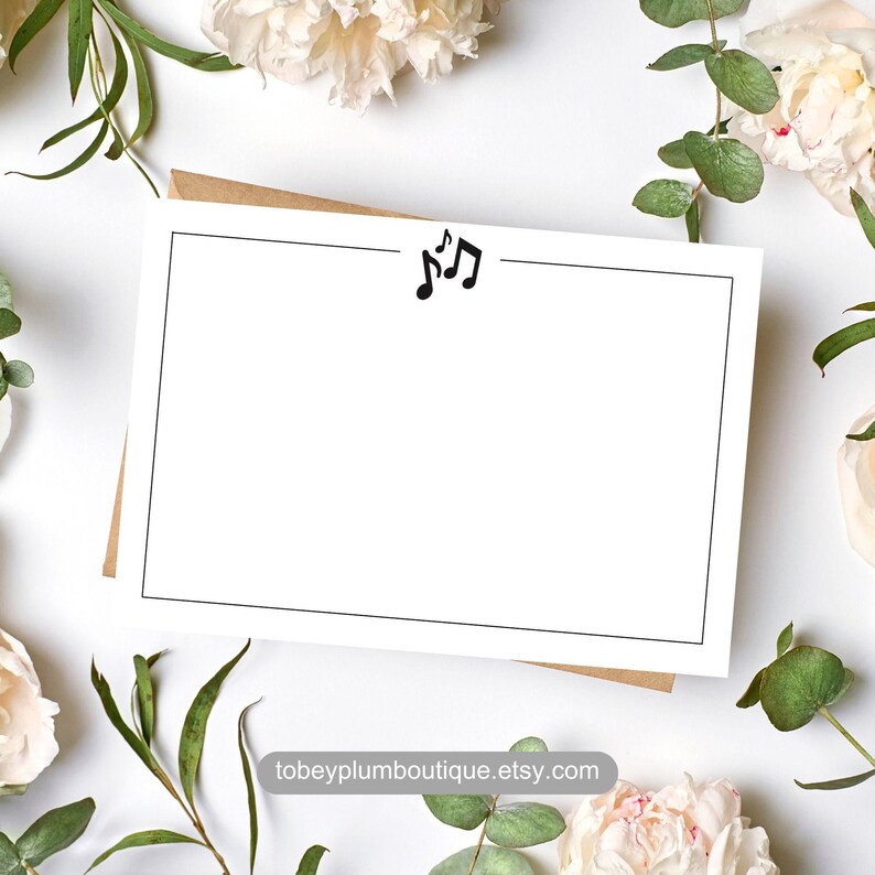 Music Note Card Thank You Printable Stationery Design Elegant Theme ...