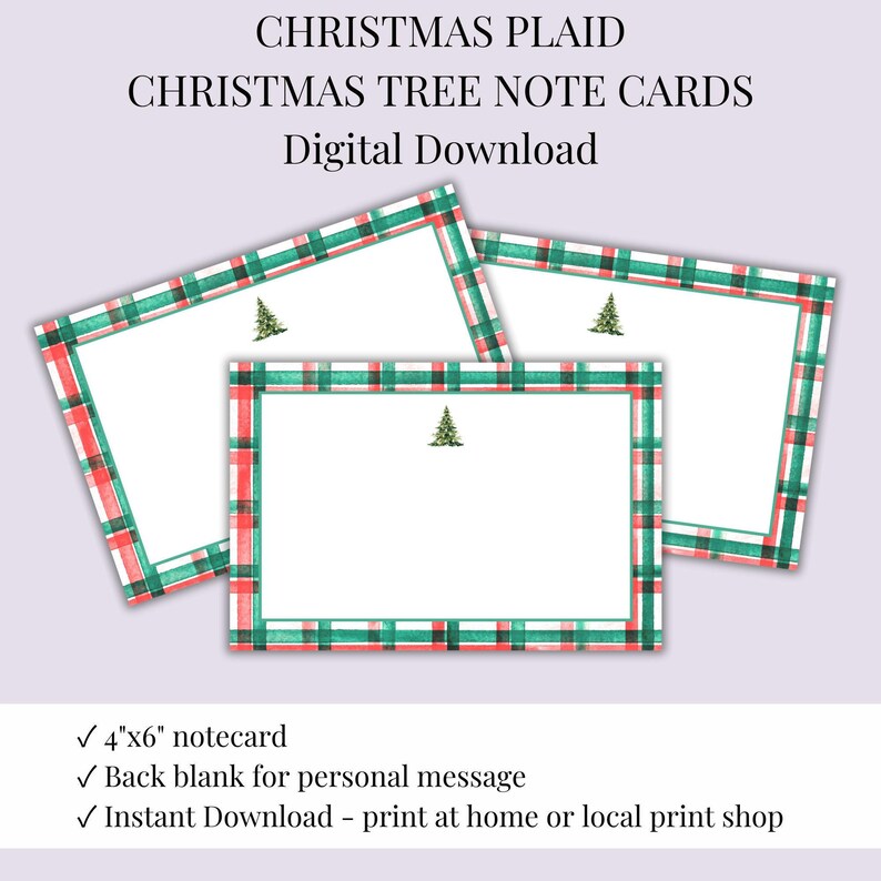 Christmas Tree Notecard Blank Design Holiday Stationery Printable ...
