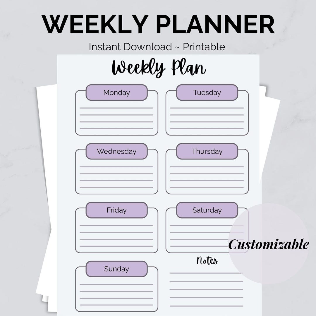 Weekly Planner Printable for Week at a Glance Schedule for Minimalist ...