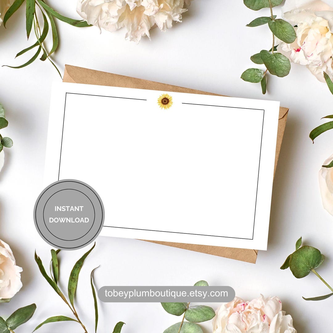 Printable Thank You Note Card Design Floral Stationery Digital Download ...