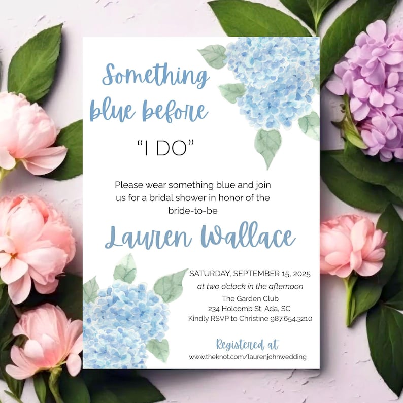Blue Hydrangea Invitation Template Design Digital Download Wedding ...