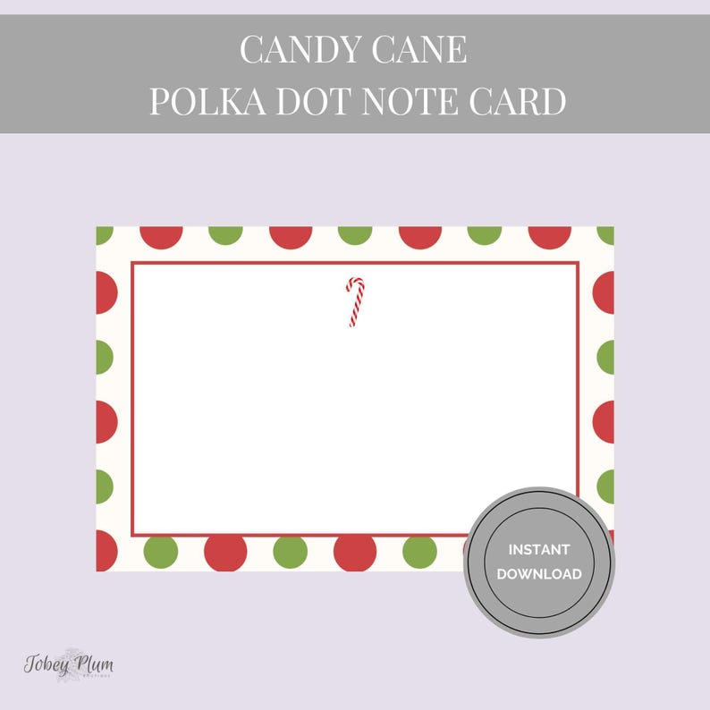 Candy Cane Notecard Christmas Printable Holiday Stationery Blank Note ...