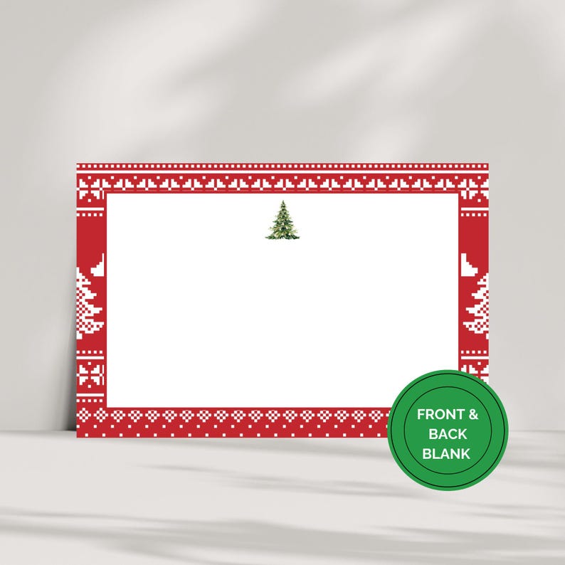 Christmas Tree Notecard Blank Design Holiday Stationery Christmas Card ...