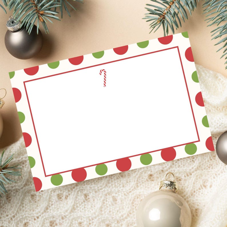 Candy Cane Notecard Christmas Printable Holiday Stationery Blank Note ...