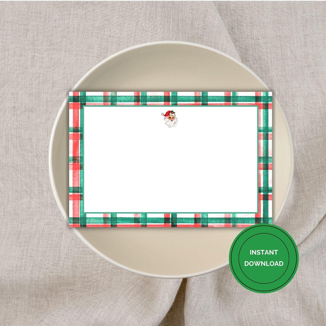 Santa Notecard Printable Christmas Stationery Blank Note Card Design ...