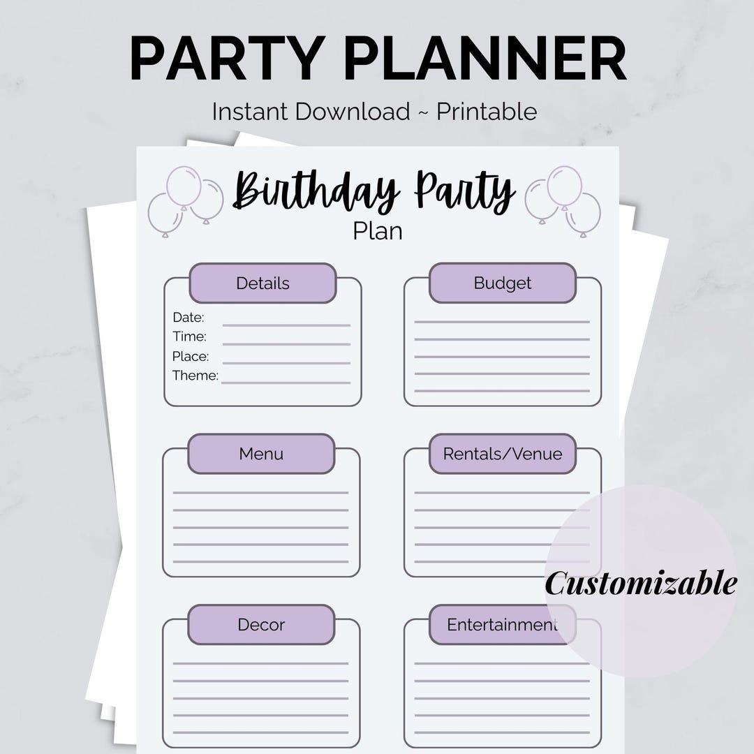 Customizable Party Planner Template for Printable Event Organizer for ...