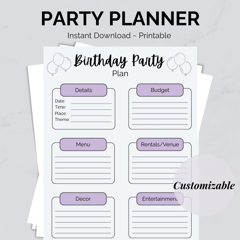 Customizable Party Planner Template for Printable Event Organizer for ...
