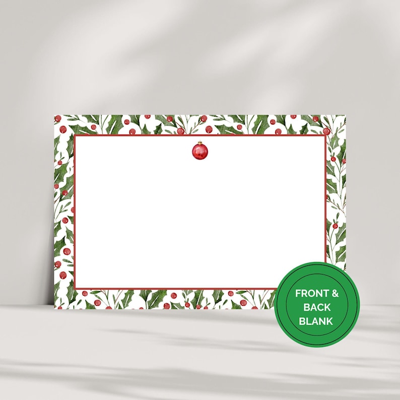 Printable Christmas Card Blank Template Holiday Message Thank Note ...
