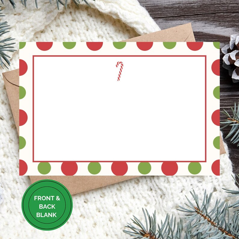 Candy Cane Notecard Christmas Printable Holiday Stationery Blank Note ...