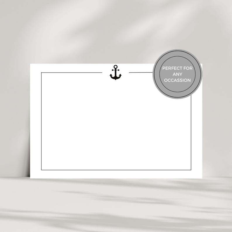 Nautical Thank You Note Card Blank Template Printable Design Anchor ...