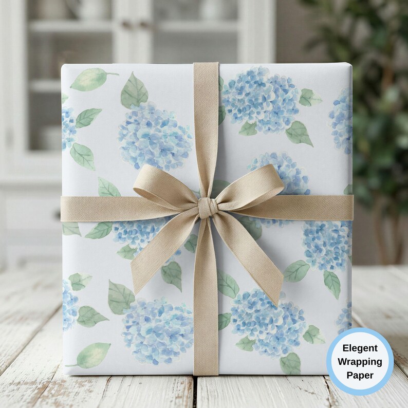 Blue Hydrangea Wrapping Paper Gift Packaging Floral Wedding Present ...