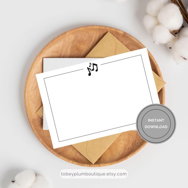 Music Note Card Thank You Printable Stationery Design Elegant Theme ...