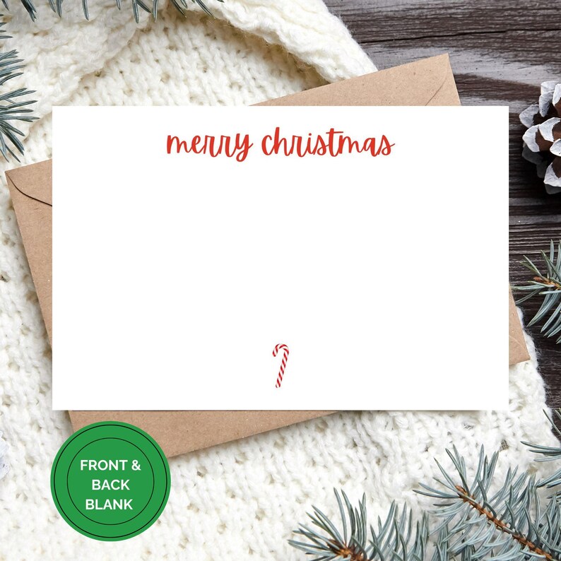 Christmas Candy Cane Holiday Notecard Blank Design Festive Stationery ...