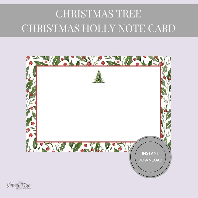 Christmas Tree Notecard Blank Design Holly Leaf Christmas Stationery ...