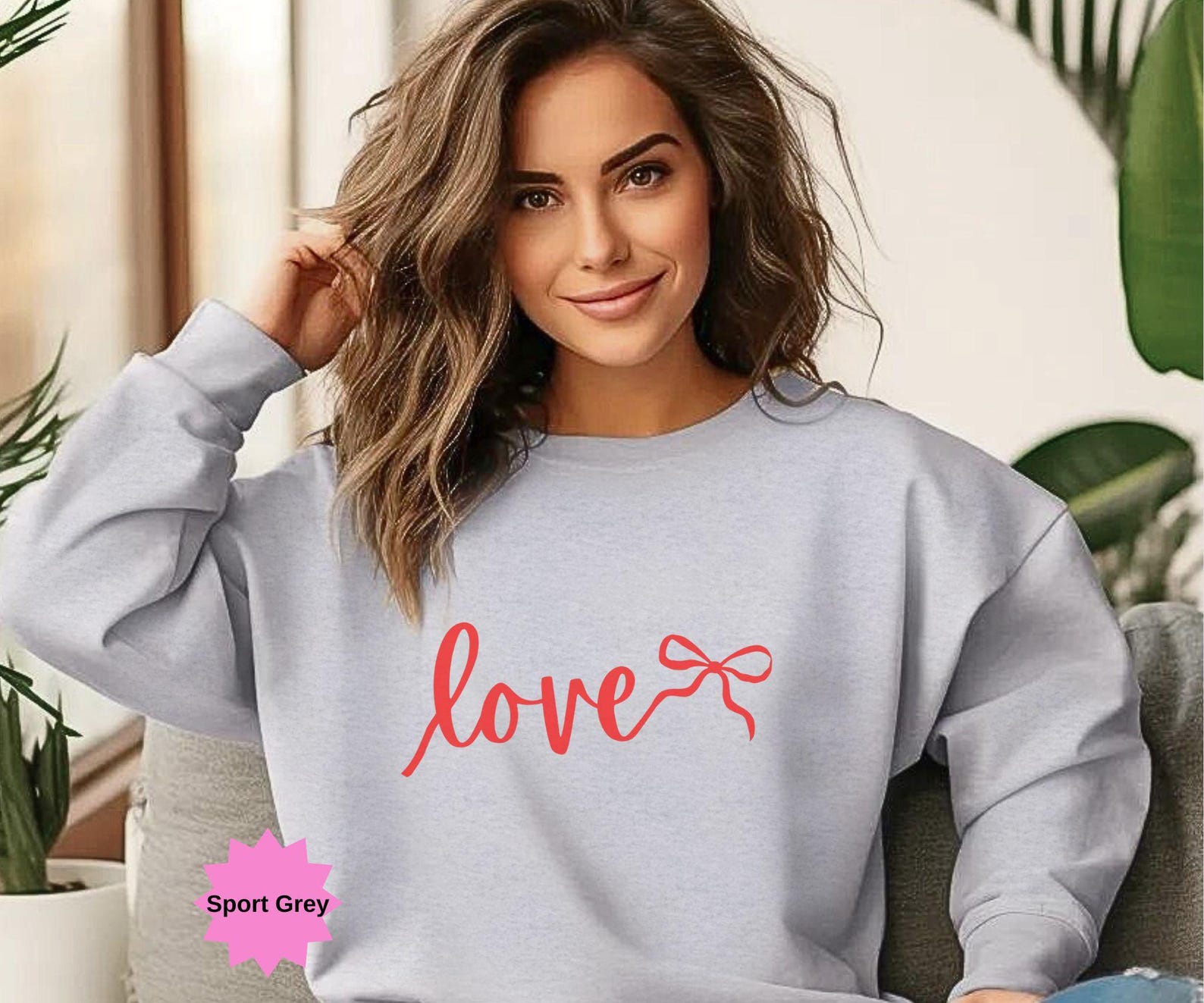 Love Script Sweatshirt Cotton Blend Pullover Cute Design Bow Crewneck ...
