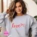 Love Script Sweatshirt Cotton Blend Pullover Cute Design Bow Crewneck ...