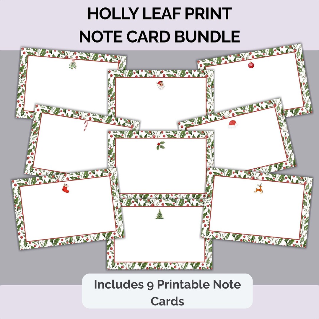 Christmas Holly Notecard Blank Design Holiday Stationery Printable ...