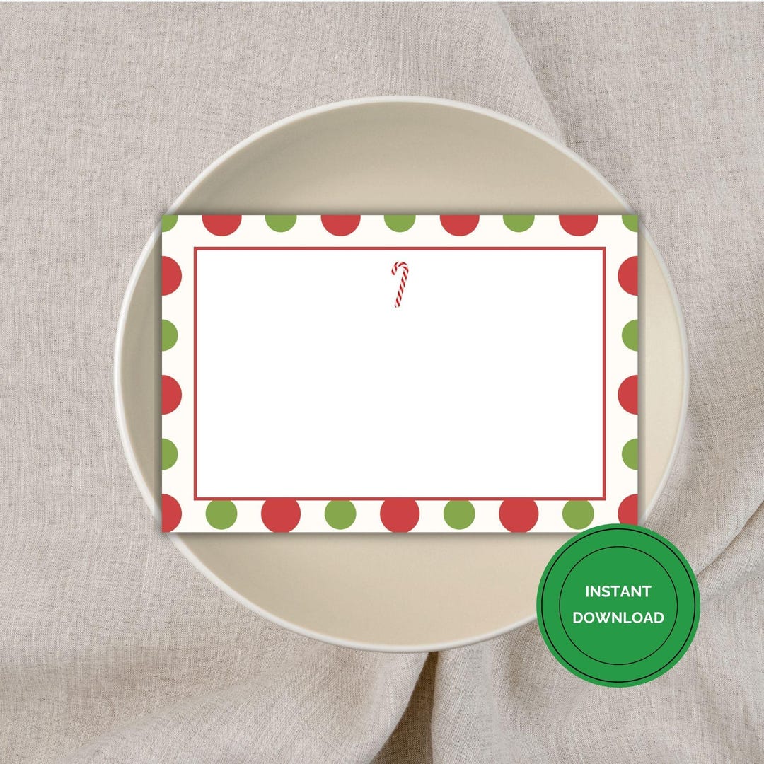 Candy Cane Notecard Christmas Printable Holiday Stationery Blank Note ...