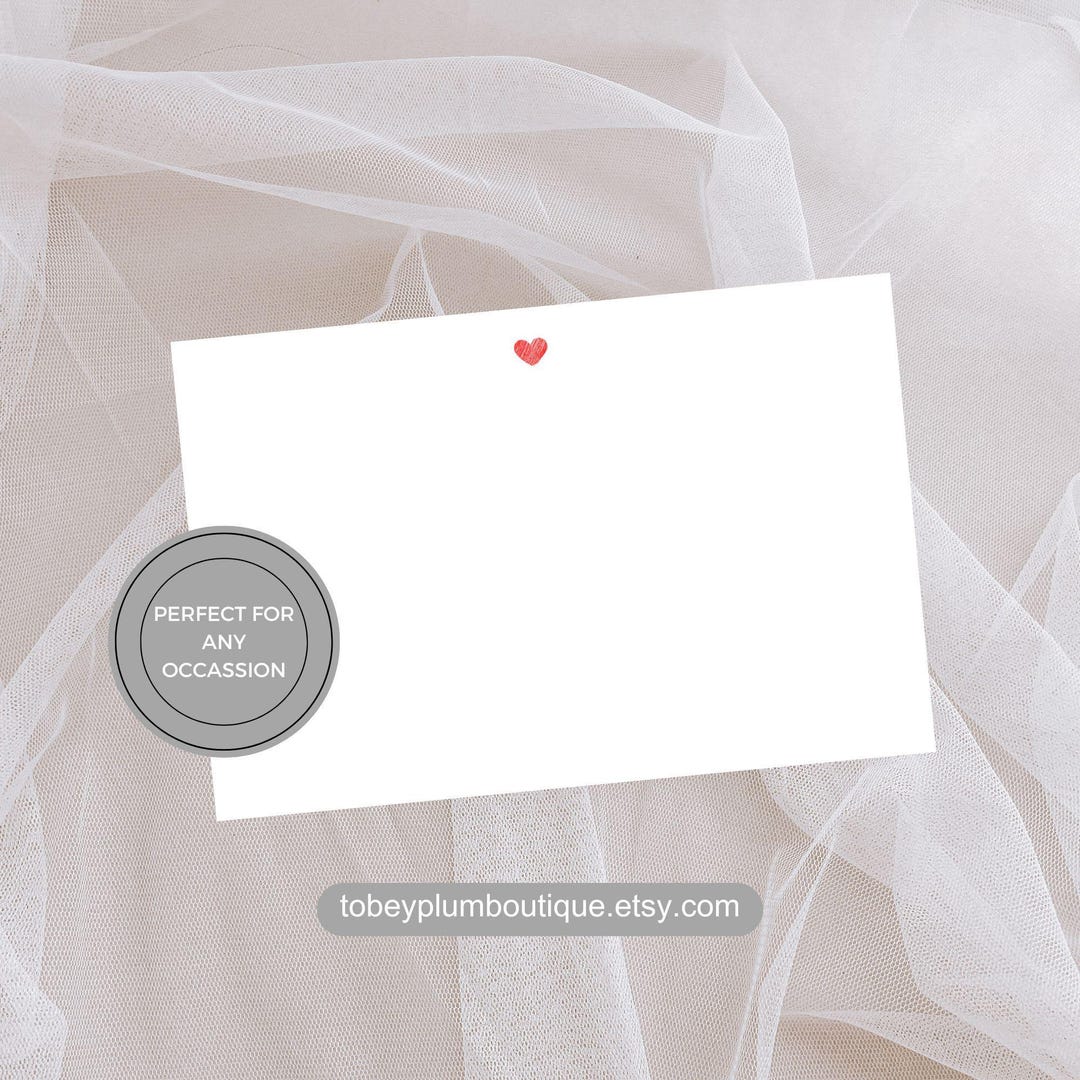 Printable Thank You Note Card Heart Design Digital Download Blank ...