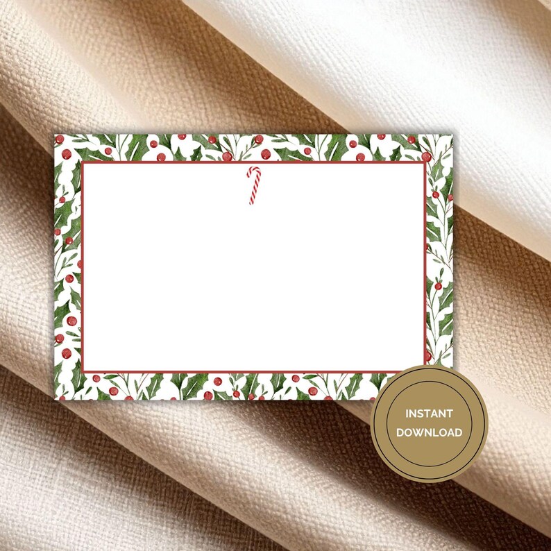 Christmas Notecard Printable Thank Note Card Blank Holiday Thank You ...