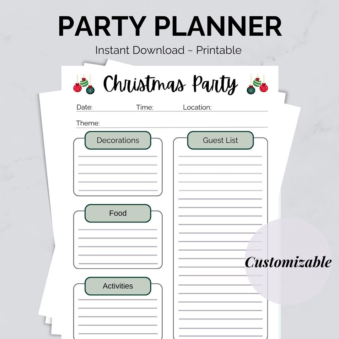 Christmas Party Planner Template for Customizable Holiday Party ...