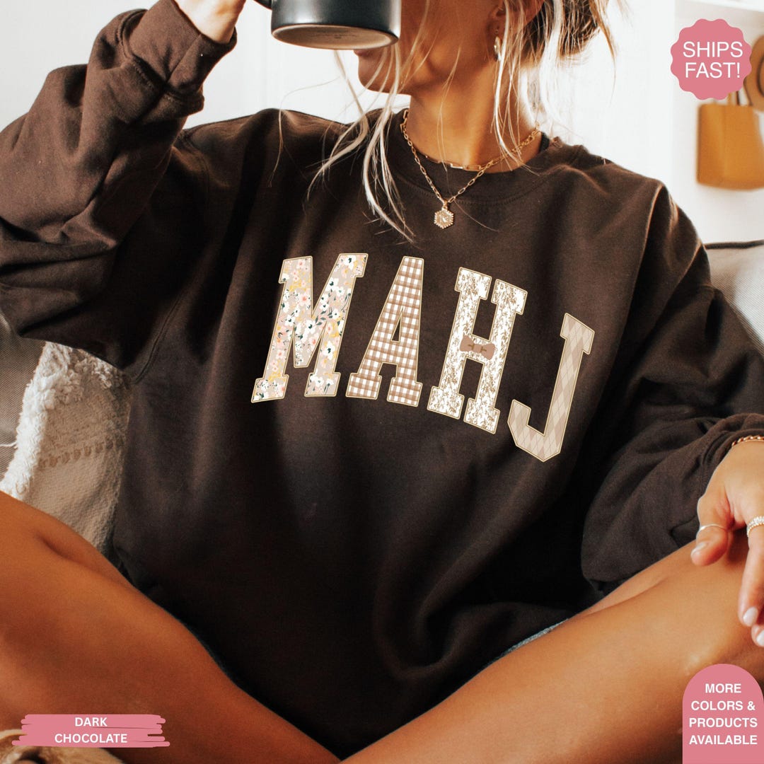 Mahjong Mixed Print Sweatshirt, Fall Mahj Shirt, Mahjong Gift, Mahjong ...