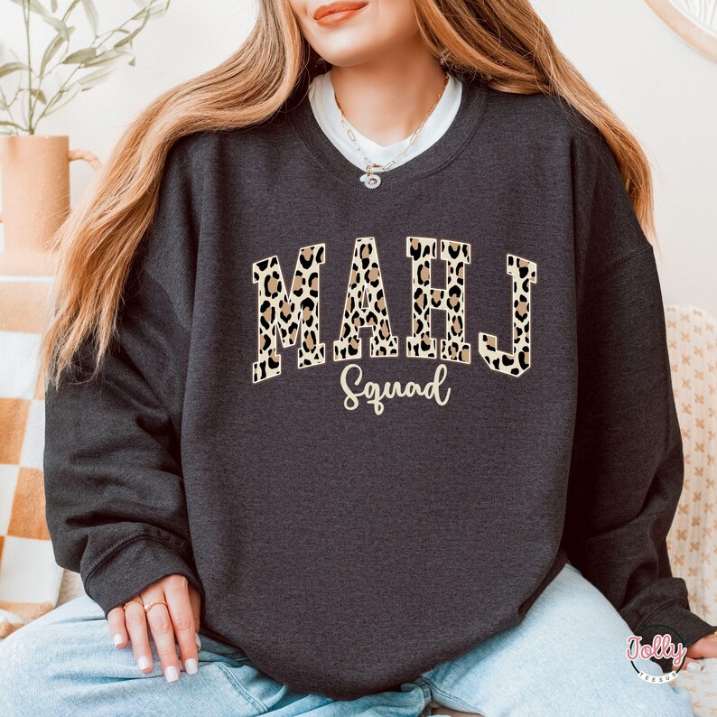 Mahj Squad Leopard Sweatshirt, Bold Font Mahjong Shirt, Mahjong Gift ...