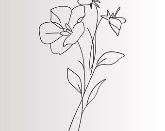 Fine Line Printable Art, High Quality PNG, Fine Line Flower, Fine Line ...