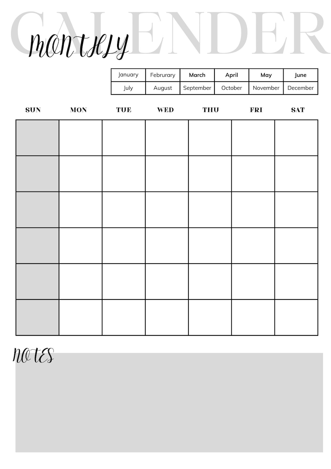 Simple Blank Monthly Planner - Etsy