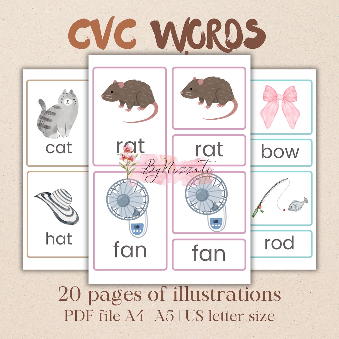 Printable Flash Card With CVC Words, Interactive Reading Practice for ...