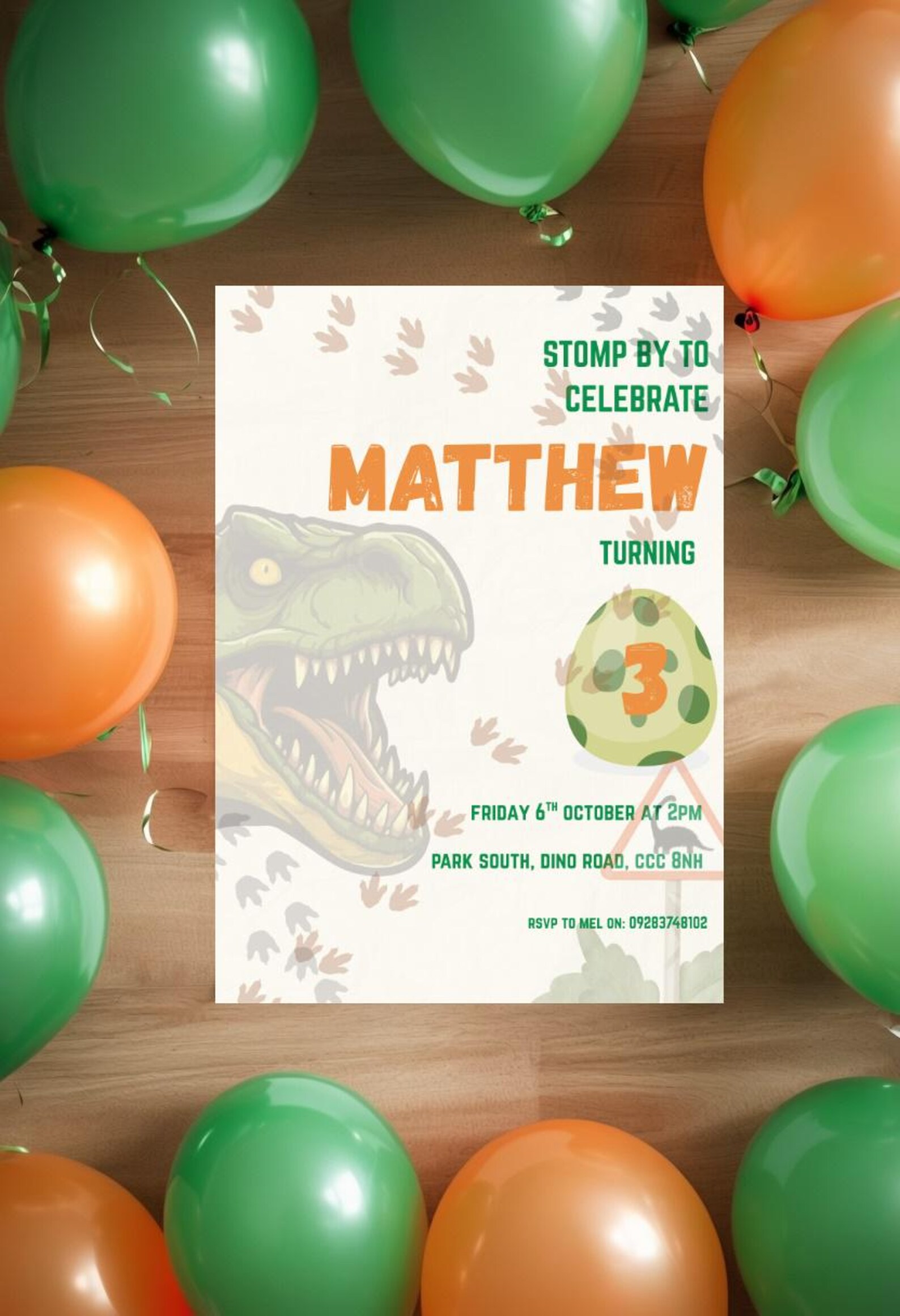 Dinosaur Party Invitation - Dino Party - Children's Party Invitation ...