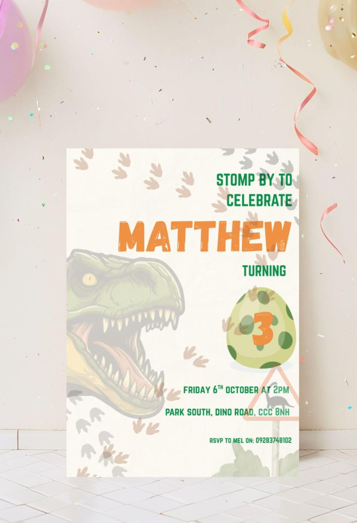 Dinosaur Party Invitation - Dino Party - Children's Party Invitation ...
