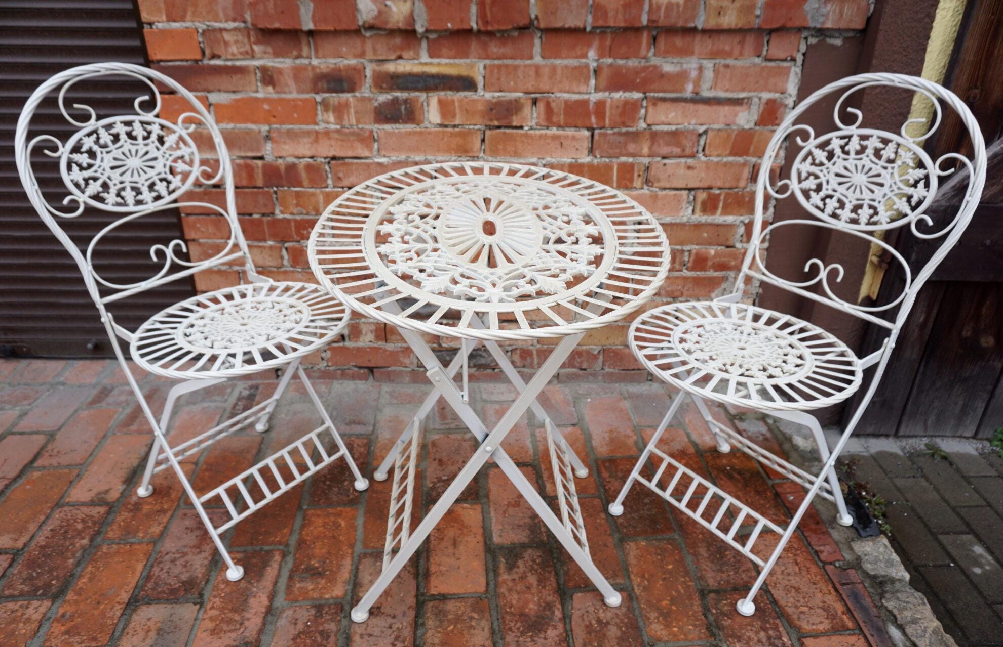 Antique White Cast Iron Bistro Set: Elegant Oval Garden Table & 2 ...