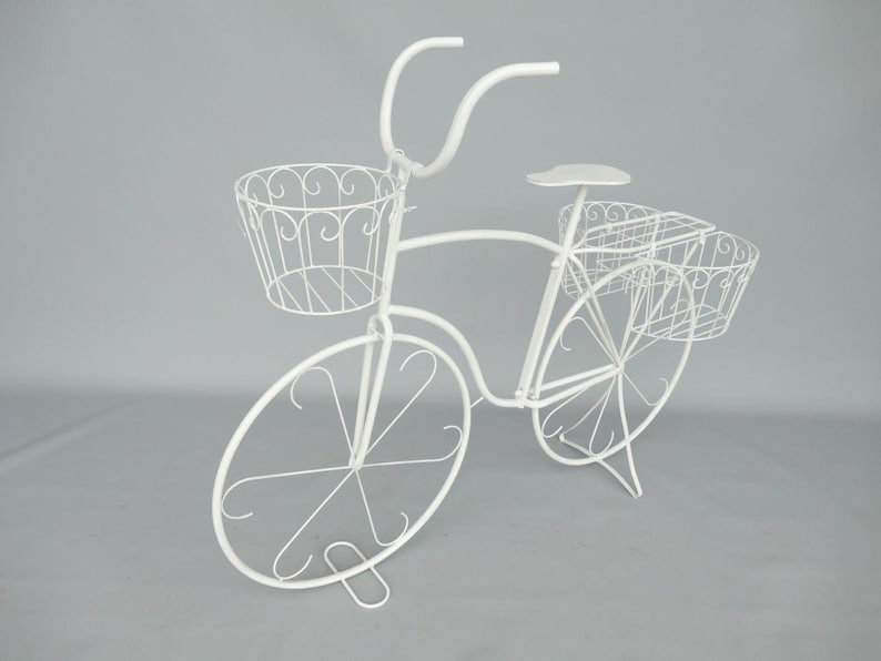 Rustic White Vintage Bicycle Planter Stand - Metal Flower Bike Decor ...