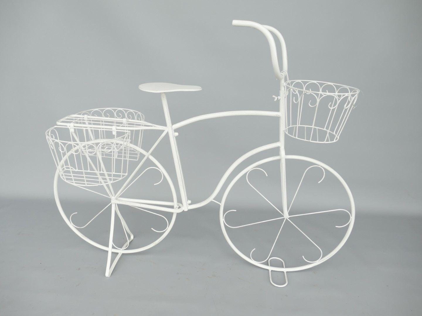 Rustic White Vintage Bicycle Planter Stand - Metal Flower Bike Decor ...